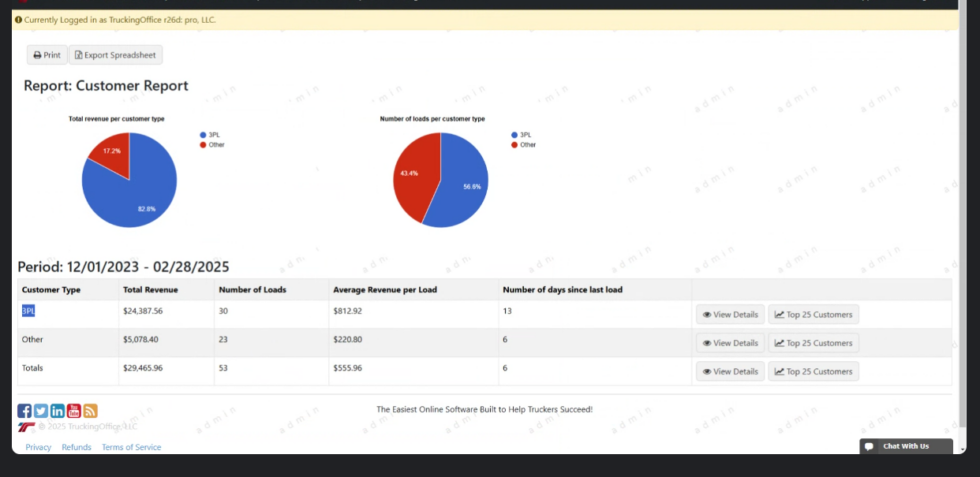 Brokerage Customer Reports | TruckingOffice